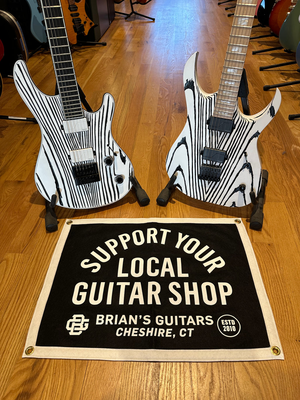 Brian’s Guitars “Shop Local” Oxford Pennant Camp Flag Black/White